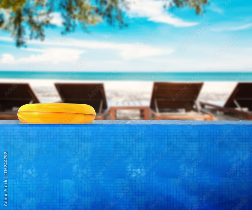 pool side view with summer beach background Stock Photo | Adobe Stock
