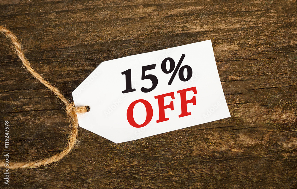 Fotografia do Stock: Inscription 15% off on blank tag | Adobe Stock