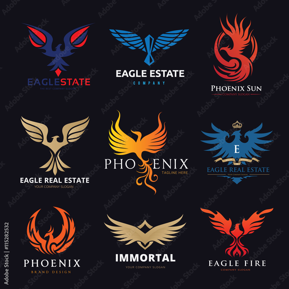 Vetor de Eagle logo collection,bird logo,phoenix logo,vector logo template. do Stock | Adobe Stock