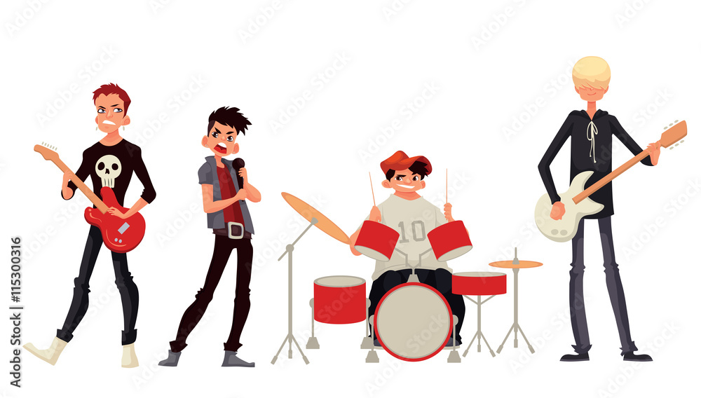 Cartoon rock group musicians vector illustration isolated on white ...