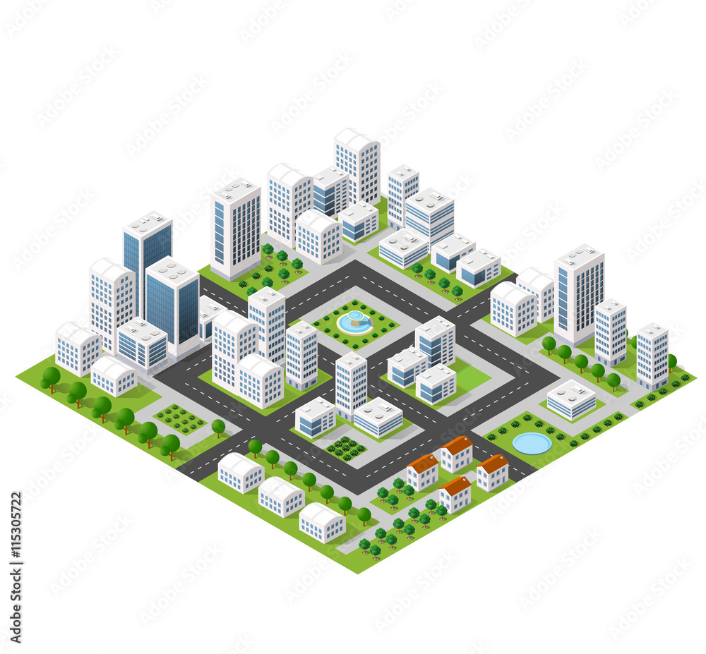 Flat isometric map, landscape city, building skyscraper, picture of the ...