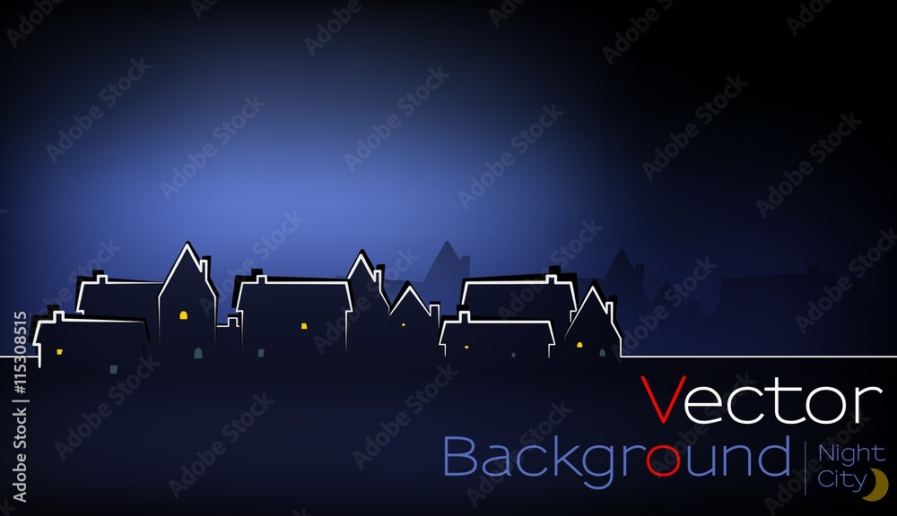 Vector of Town at Night with illuminated copy space for your text on ...