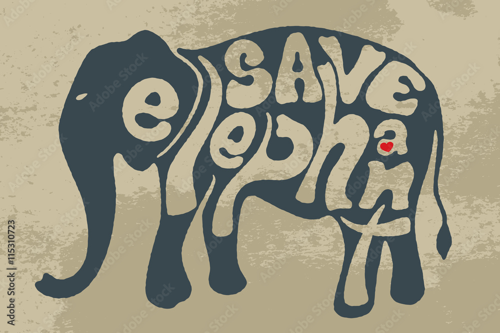 Save elephant lettering in shape of elephant. Stock Vector | Adobe Stock