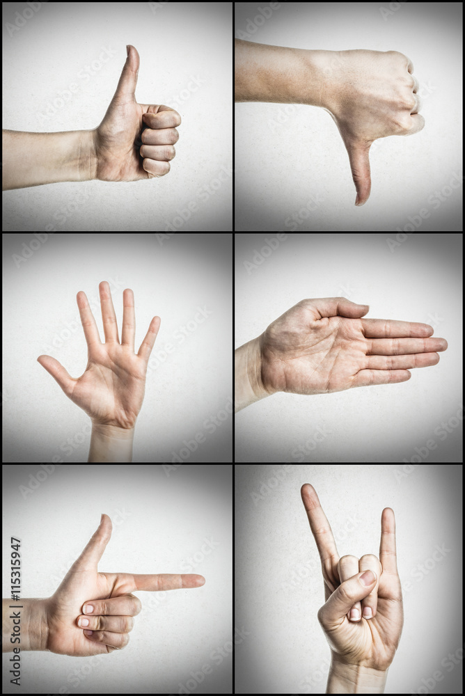 Collage verschiedener Handzeichen Stock Photo | Adobe Stock