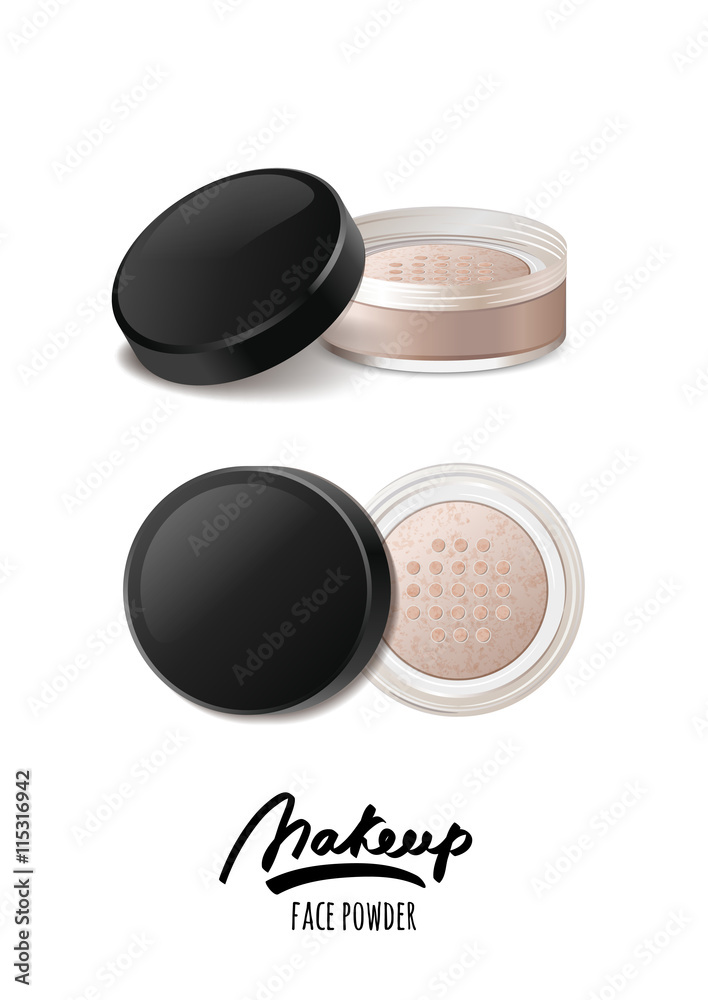 Vector realistic illustration of face tonal powder. Makeup icons set ...