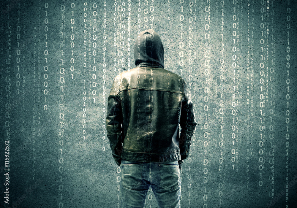 Angry mysterious hacker with numbers Stock Photo | Adobe Stock