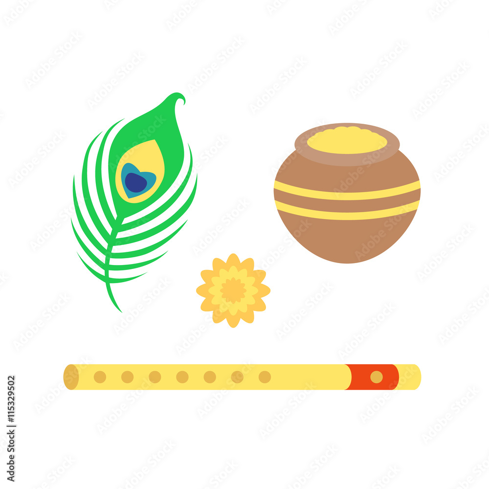 Krishna symbol set isolated on white background. Art vector ...