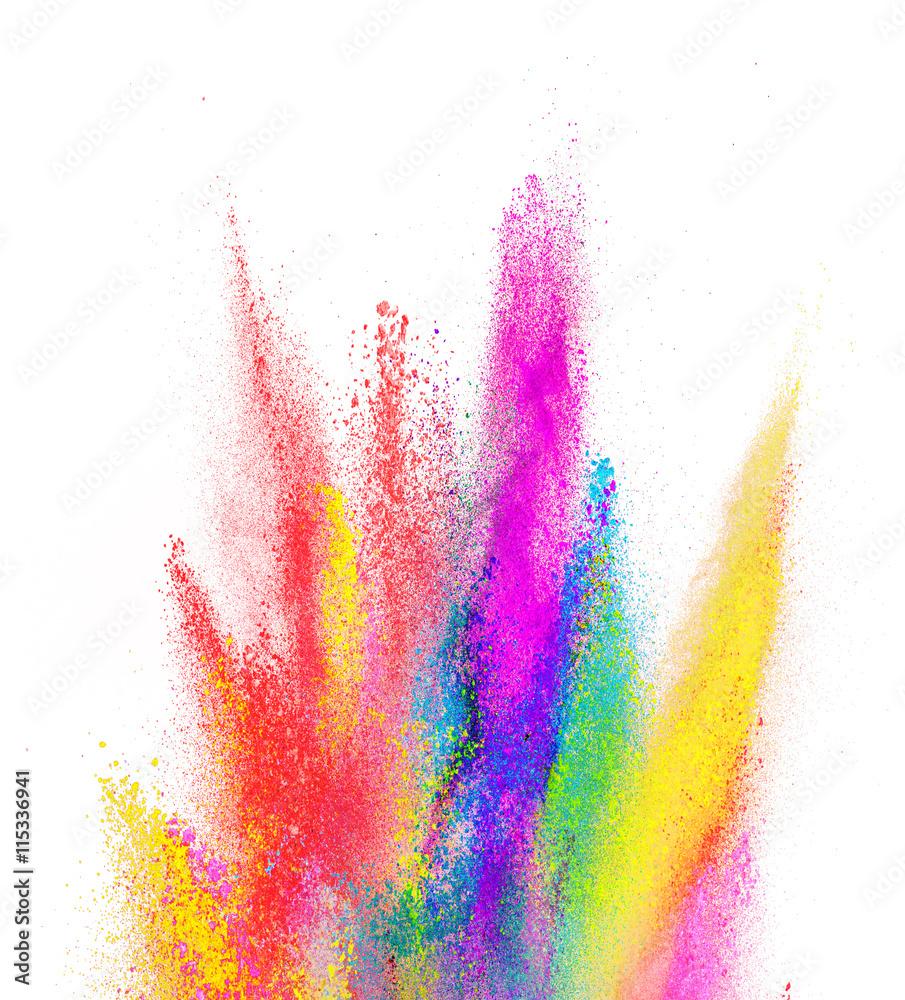 Explosion of colored powder on white background Stock Illustration ...