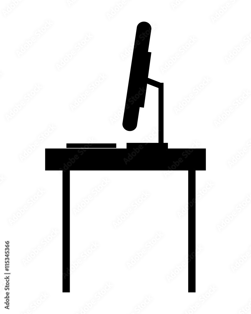 simple flat design desk with computer profile icon vector illustration ...
