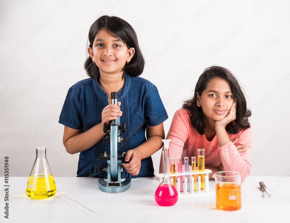 curious indian girls with microscope, asian girls with microscope, Cute ...