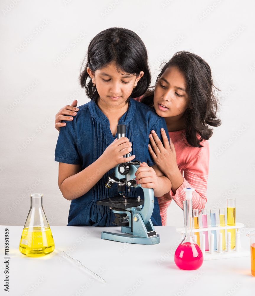 curious indian girls with microscope, asian girls with microscope, Cute ...