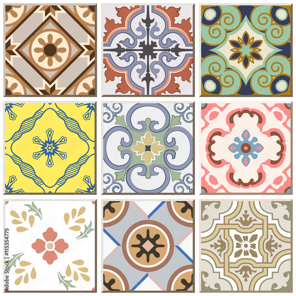 Vintage retro ceramic tile pattern set collection 044 Stock Vector ...