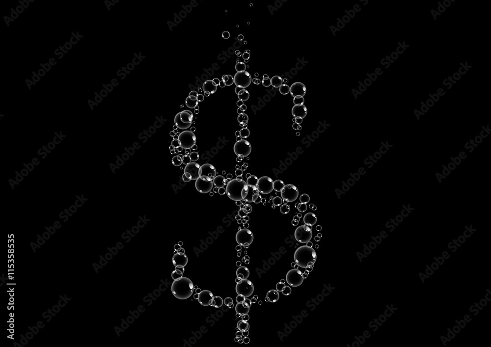 Bubbles forming a Dollar currency sign symbol in black background Stock ...