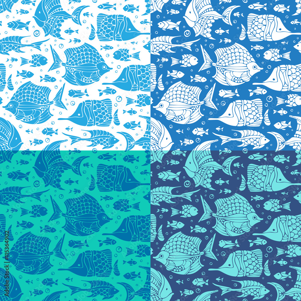Vector set of seamless ocean patterns. Stock Vector | Adobe Stock
