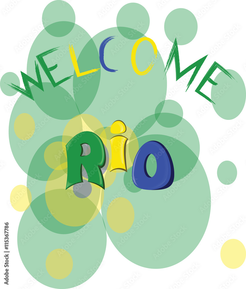 Welcome rio, colored hand drawn text on white backdrop. Digital vector ...