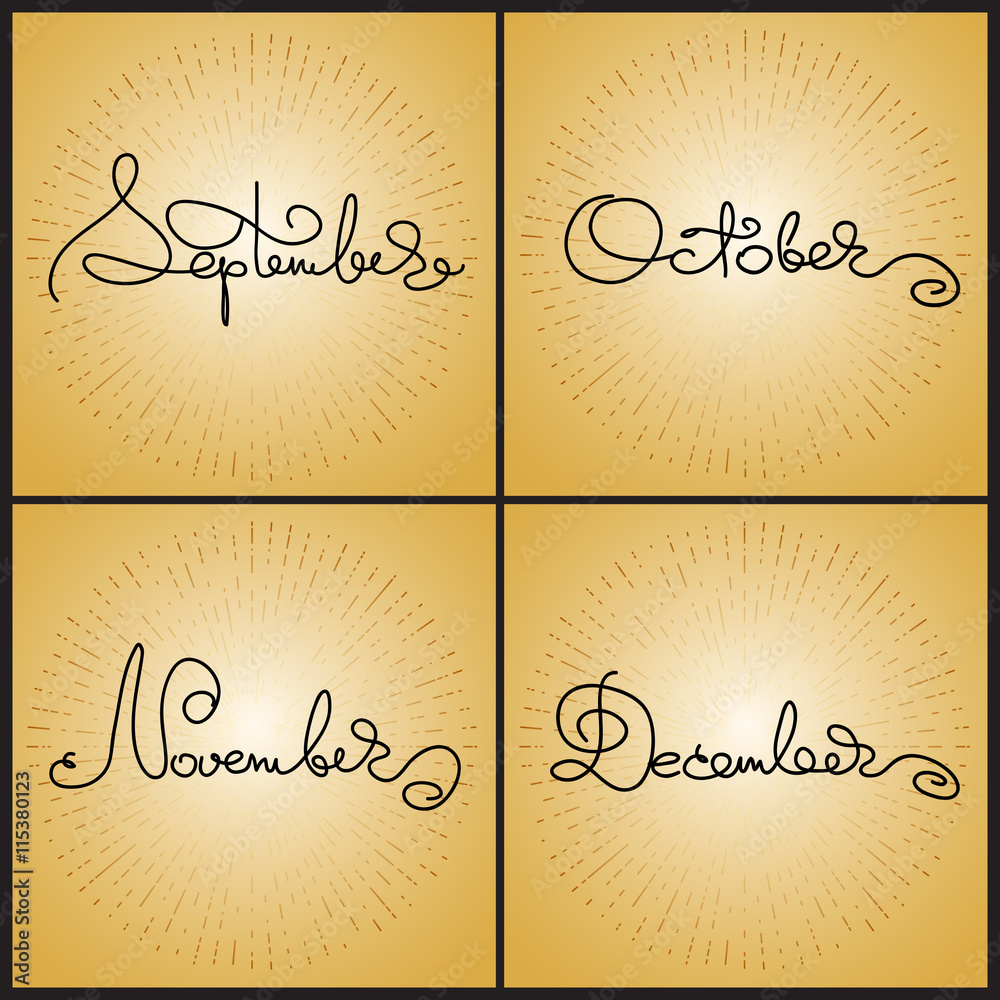 Set handwritten calligraphy words September, October, November ...