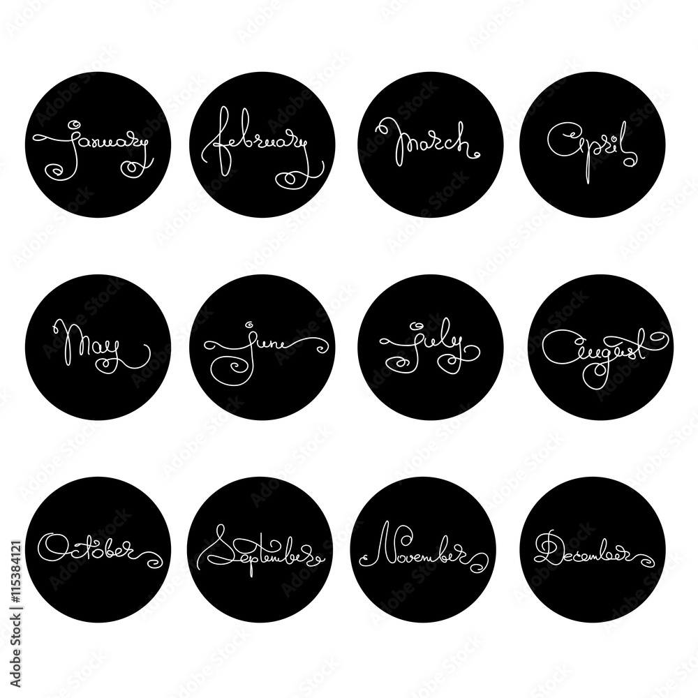 Set Handwritten names of months. Stock Vector | Adobe Stock