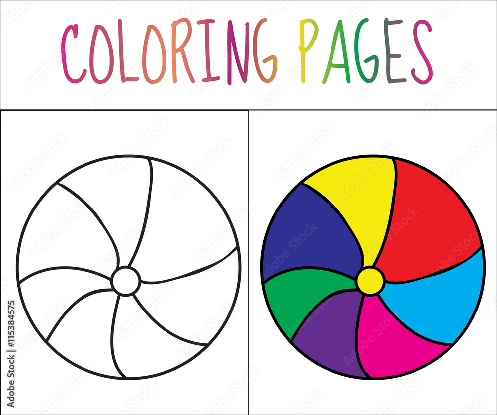 Coloring book page. Ball. Sketch and color version. Coloring for kids ...