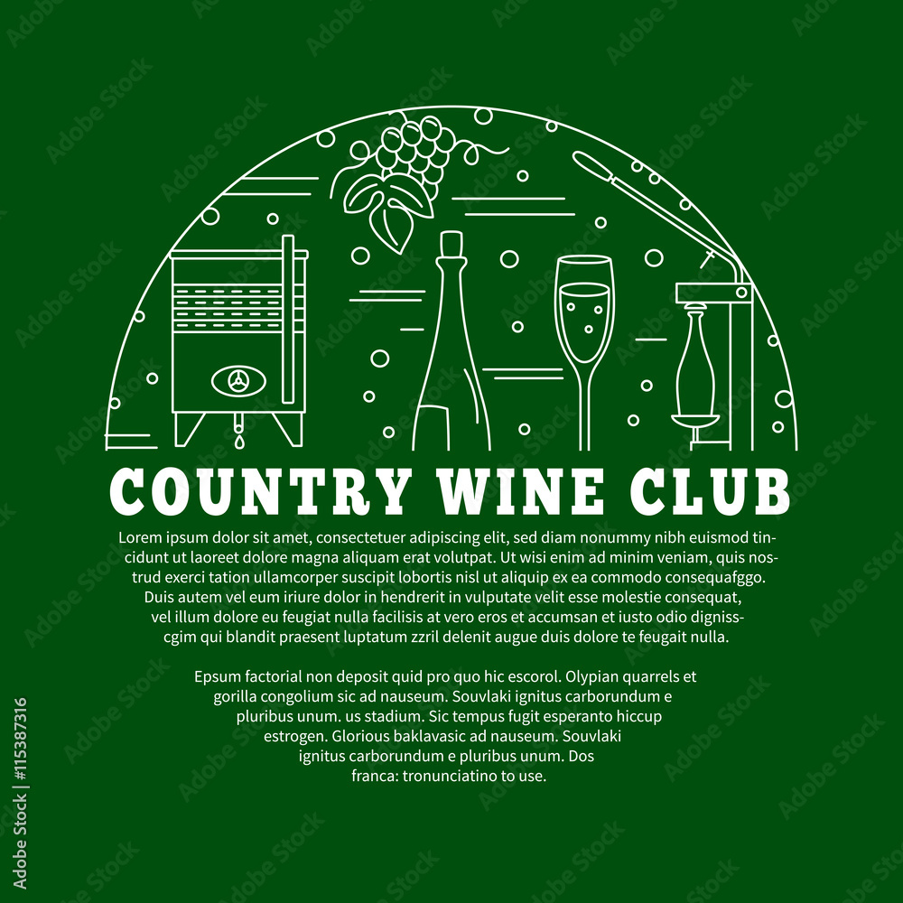 Winemaking, wine tasting flyer, poster with winery symbols in circle ...
