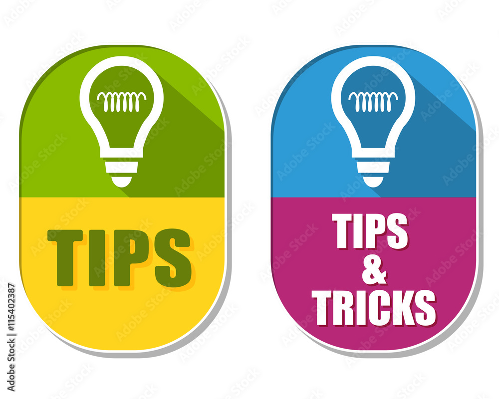 tips and tricks with bulb symbols, two elliptical labels, vector Stock ...