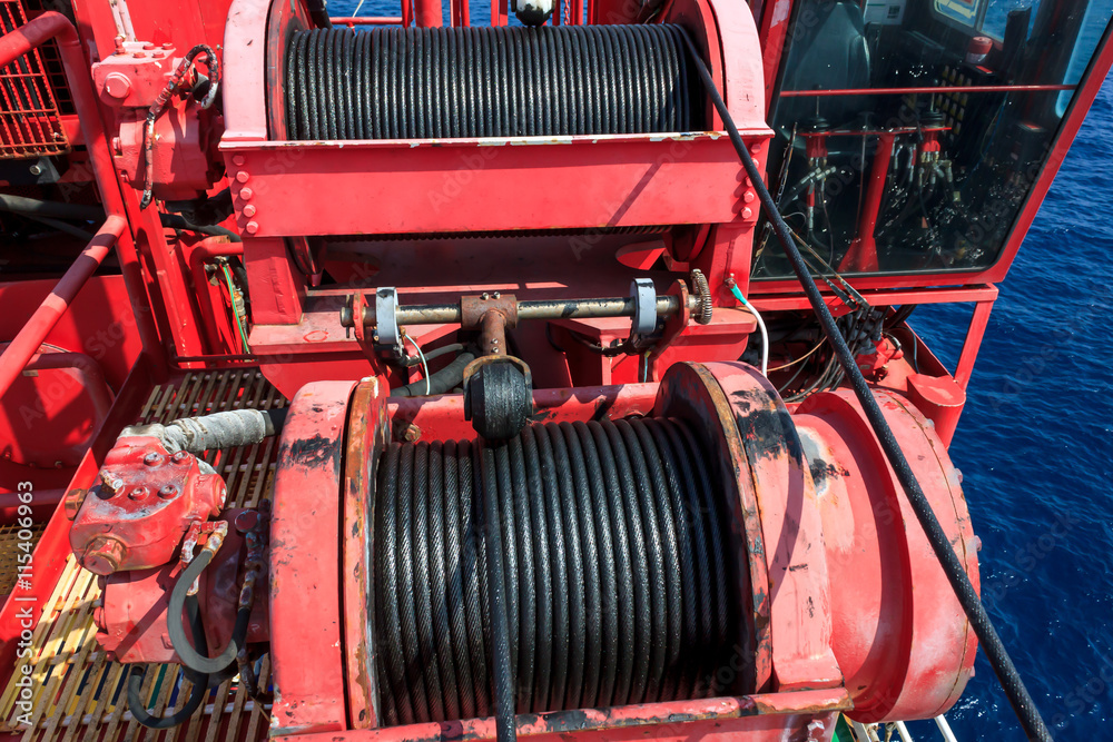 sling wire rope drum crane offshore oil and gas field . Stock Photo ...