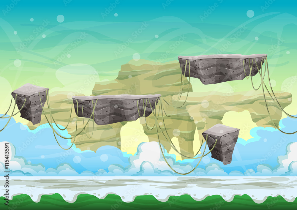 Seamless cartoon vector landscape with separated layers for game and ...