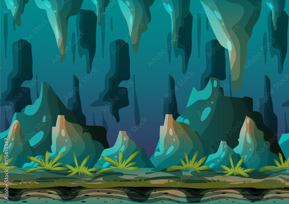 Cartoon vector cave landscape with separated layers for game and ...