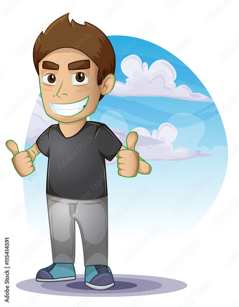 Man shows a sign Thumb Up with separated layers for game and animation ...