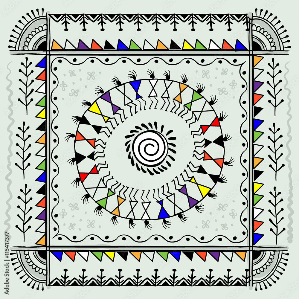 Warli painting - hand drawn traditional the ancient tribal art India ...