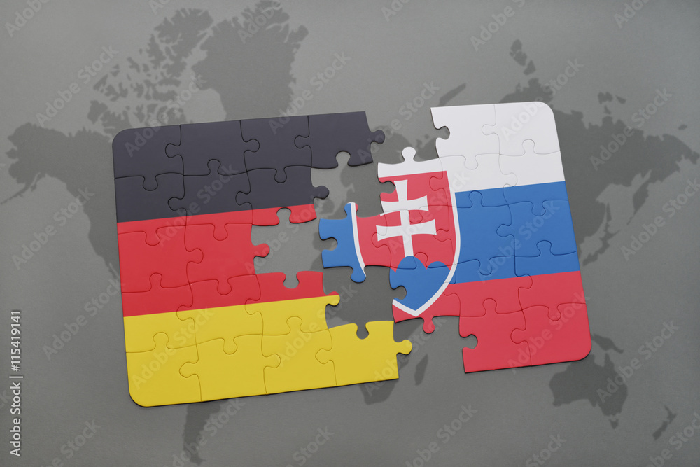 puzzle with the national flag of germany and slovakia on a world map ...