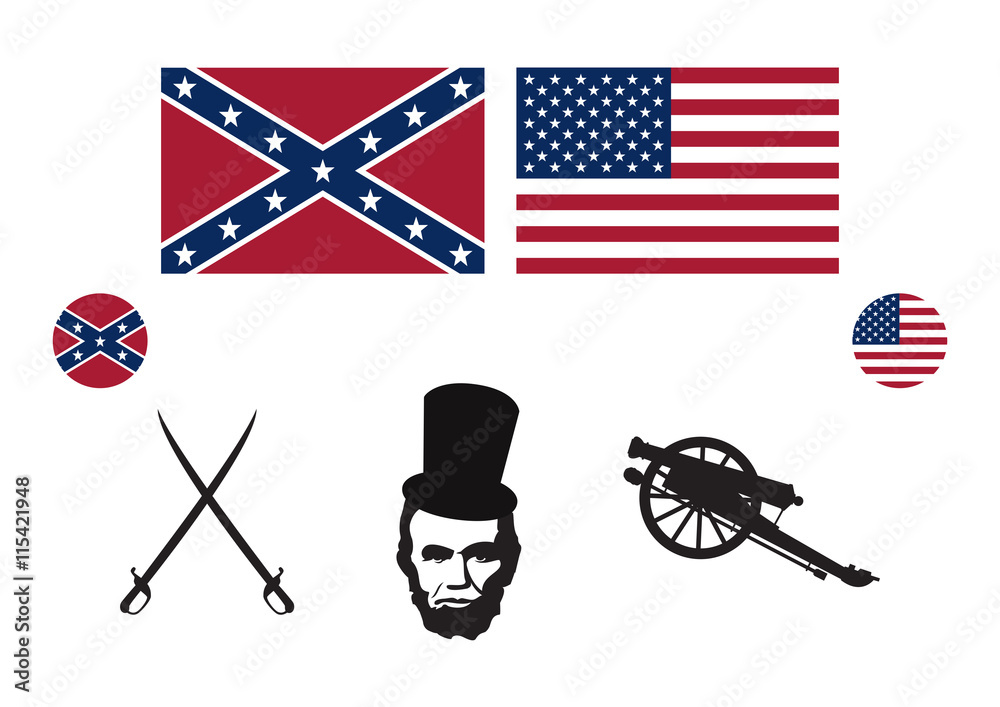 Civil War USA icon set vector. Symbols of the American Civil War Stock ...