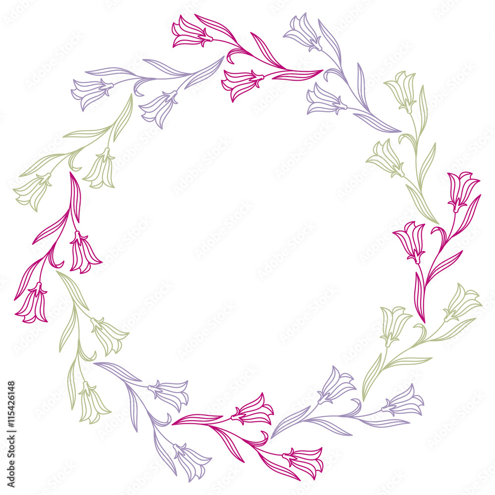 Elegant color round frame with bluebells. Design element for ...