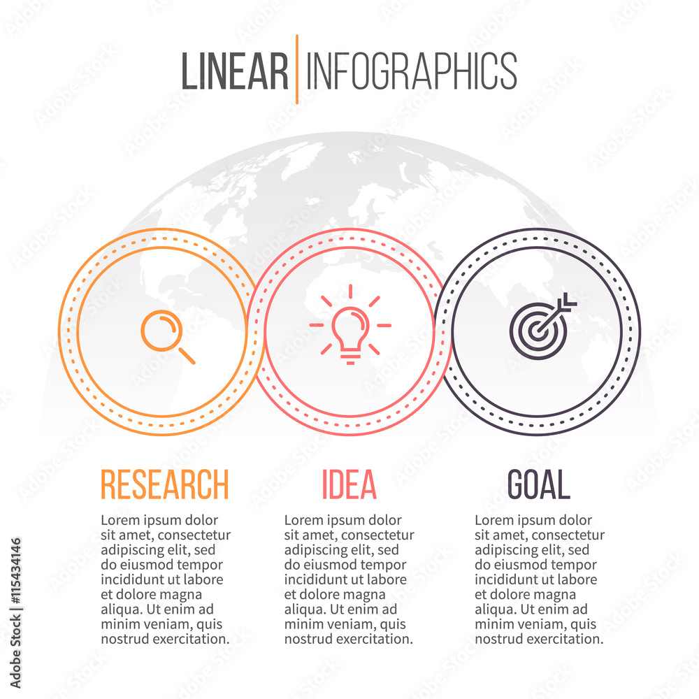 Linear infographics. Timeline with 3 steps. Stock Vector | Adobe Stock