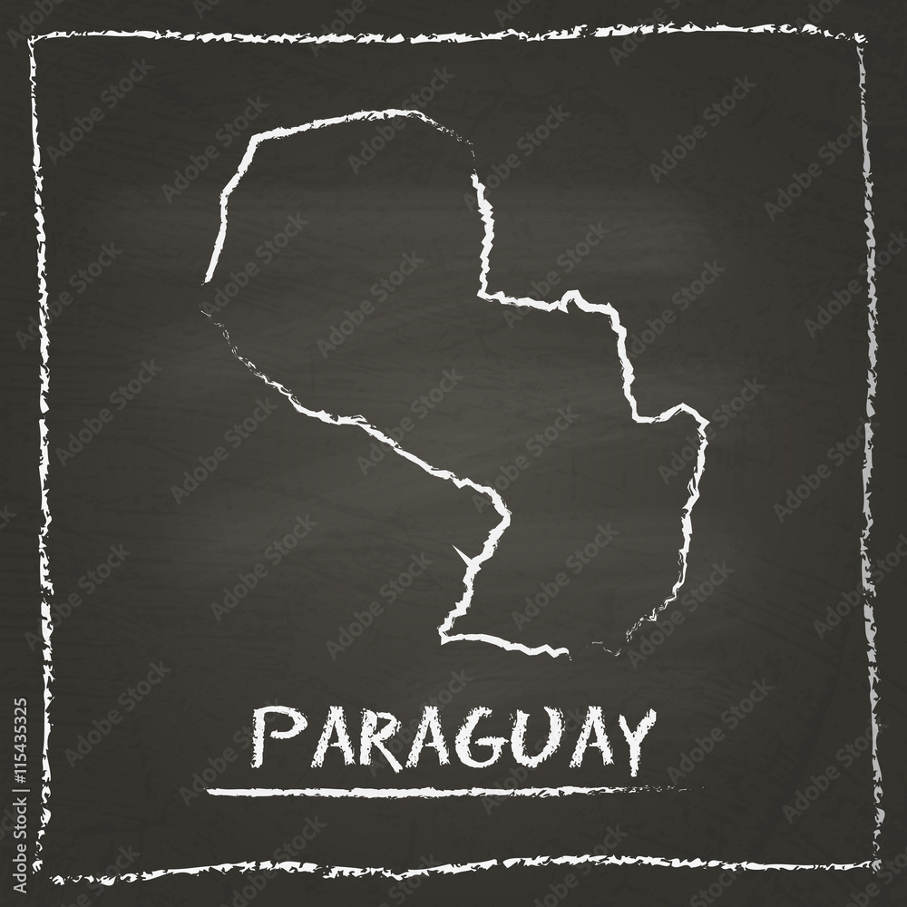 Paraguay outline vector map hand drawn with chalk on a blackboard ...
