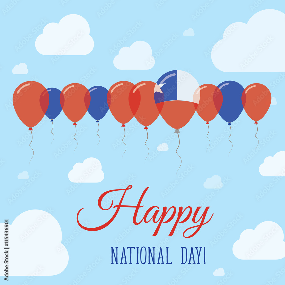 Chile National Day Flat Patriotic Poster. Row of Balloons in Colors of ...