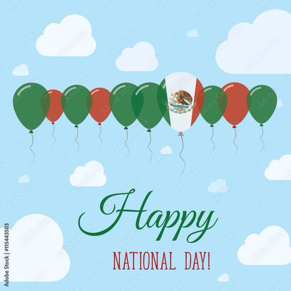 Mexico National Day Flat Patriotic Poster. Row of Balloons in Colors of ...