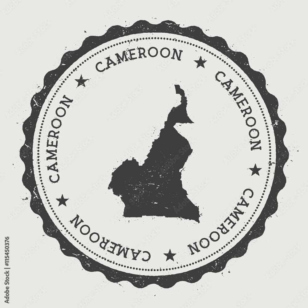 Cameroon hipster round rubber stamp with country map. Vintage passport ...