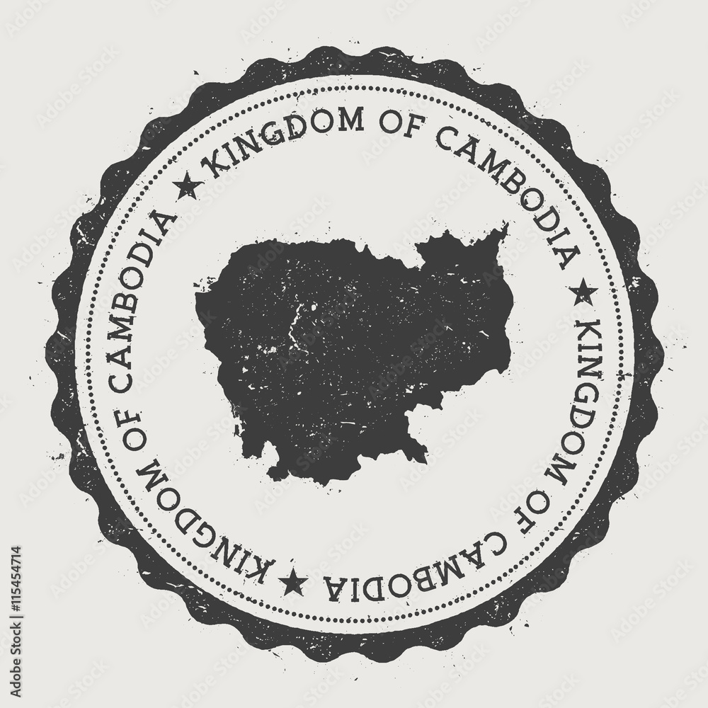 Cambodia hipster round rubber stamp with country map. Vintage passport ...