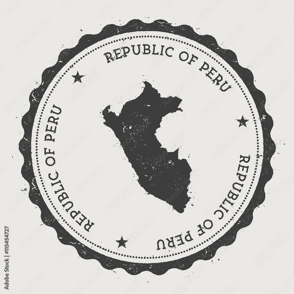 Peru hipster round rubber stamp with country map. Vintage passport ...