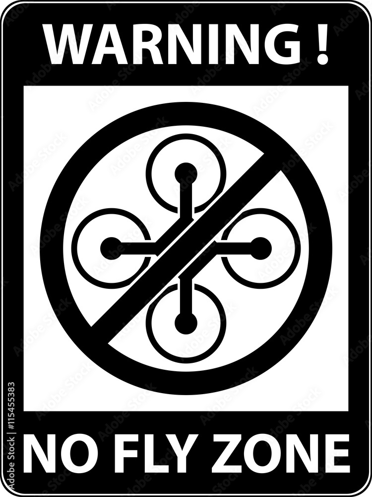 No drone, multicopter prohibited symbol. Not fly zone. Sign indicating ...