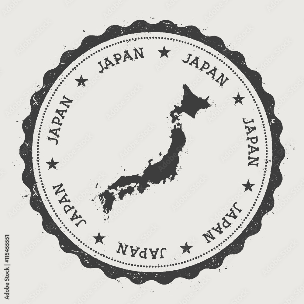 Japan hipster round rubber stamp with country map. Vintage passport ...