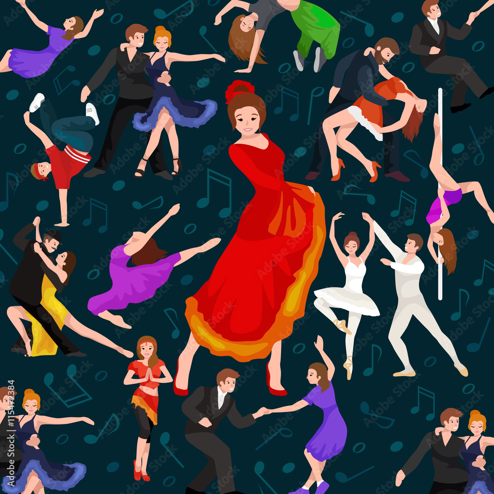 Seamless pattern. Dancing People, Dancer Bachata, Hiphop, Salsa, Indian ...