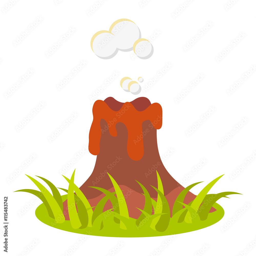 Cartoon volcano eruption vector illustration. Isolated volcano on white ...