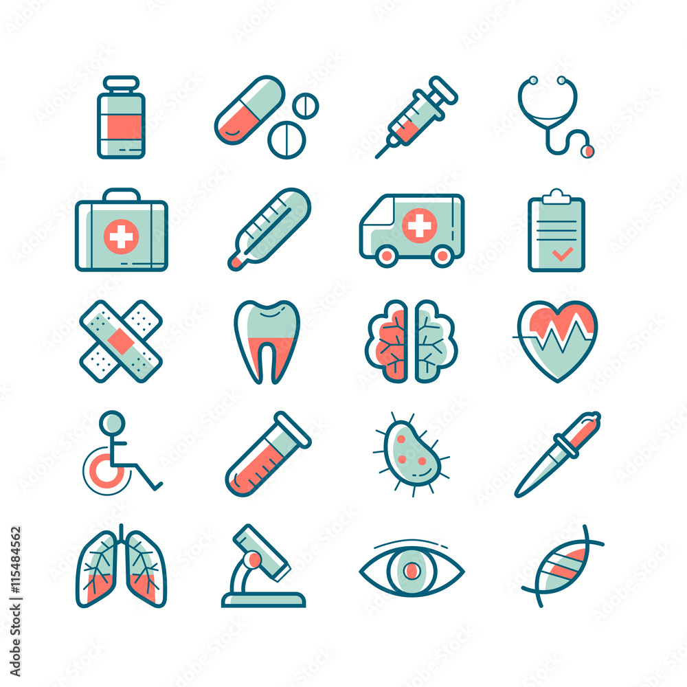 Set of cute vector medical icons Stock Vector | Adobe Stock