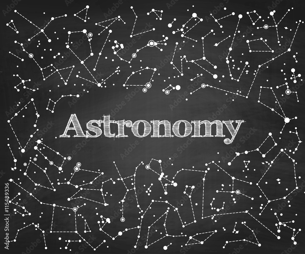 Constellations vector pattern with word Astronomy. Scientific vector ...