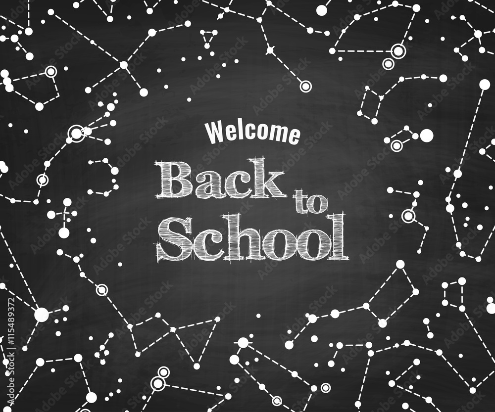 Constellations vector pattern with words Back to School on blackboard ...