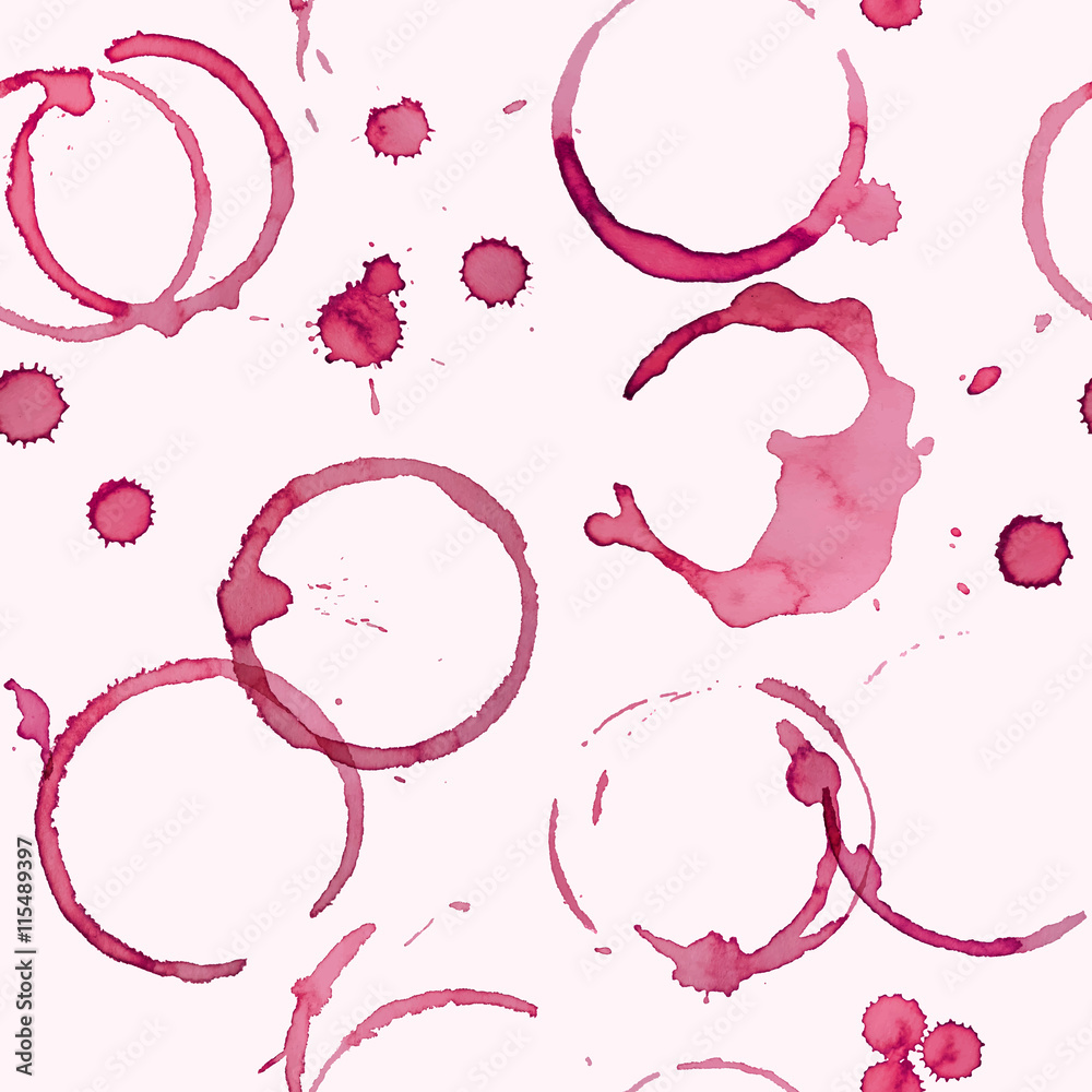 Wine stains vector seamless pattern on light pink background, backdrop ...