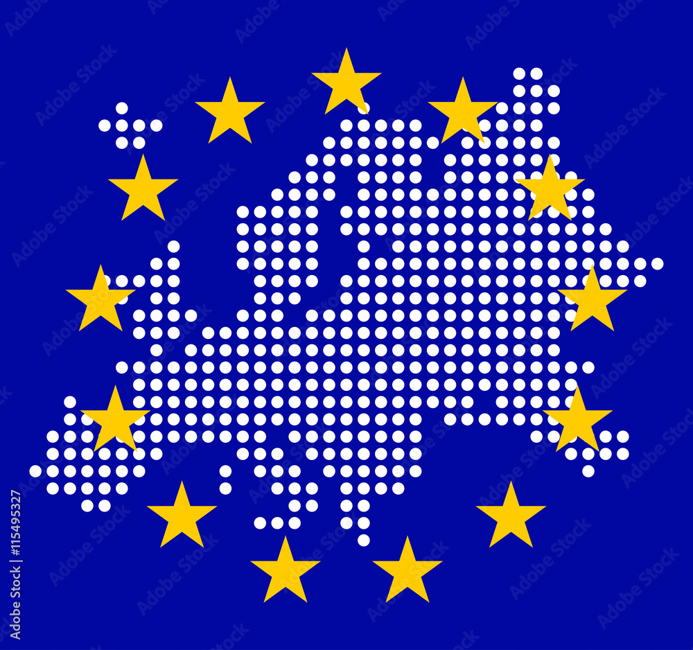 Pixel map of Europe on background EU flag Stock Vector | Adobe Stock