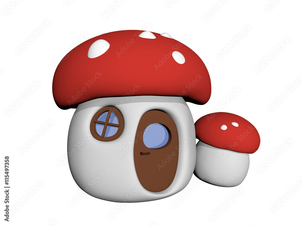 Toadstool mushroom house in cartoon style. 3D computed illustration ...