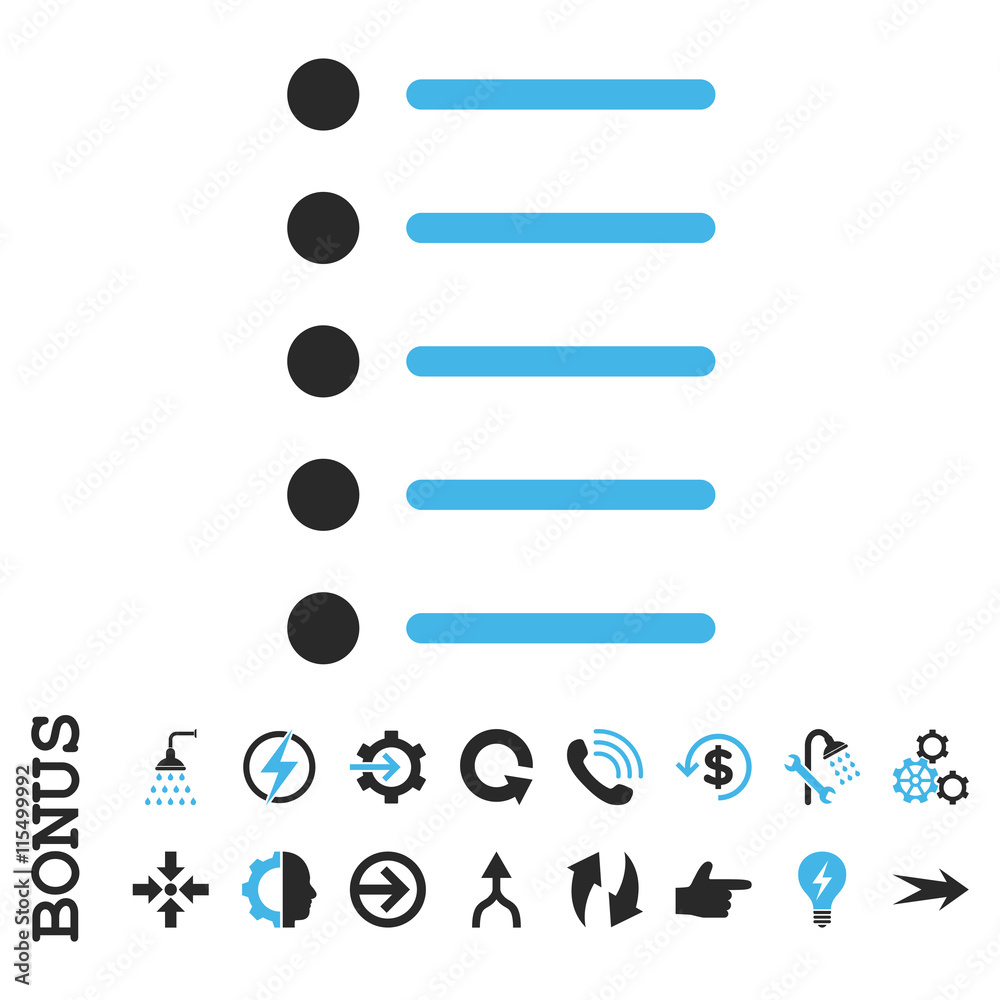 Items vector bicolor icon. Image style is a flat pictogram symbol, blue ...